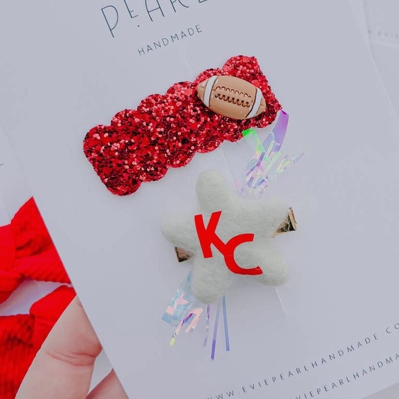Accessories | Red Glitter Football Snap Clip White Kc Party Star Clip ...